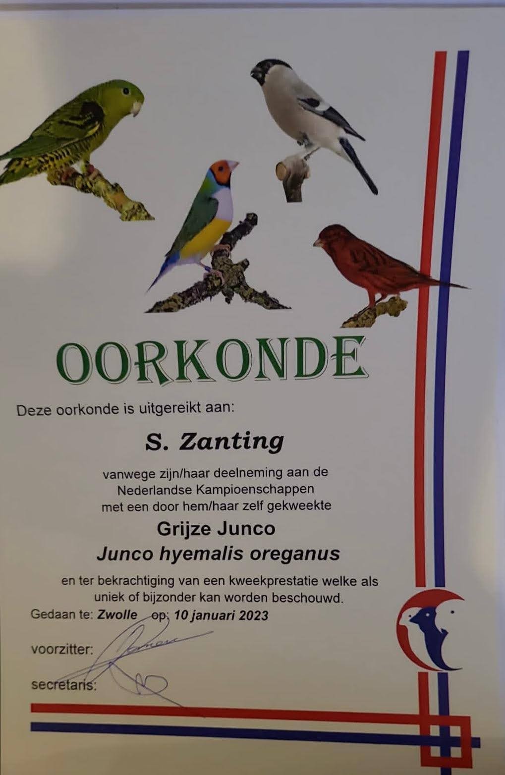 Bijzondere oorkondes eerste kweek – Nederlandse Bond voor Vogelliefhebbers